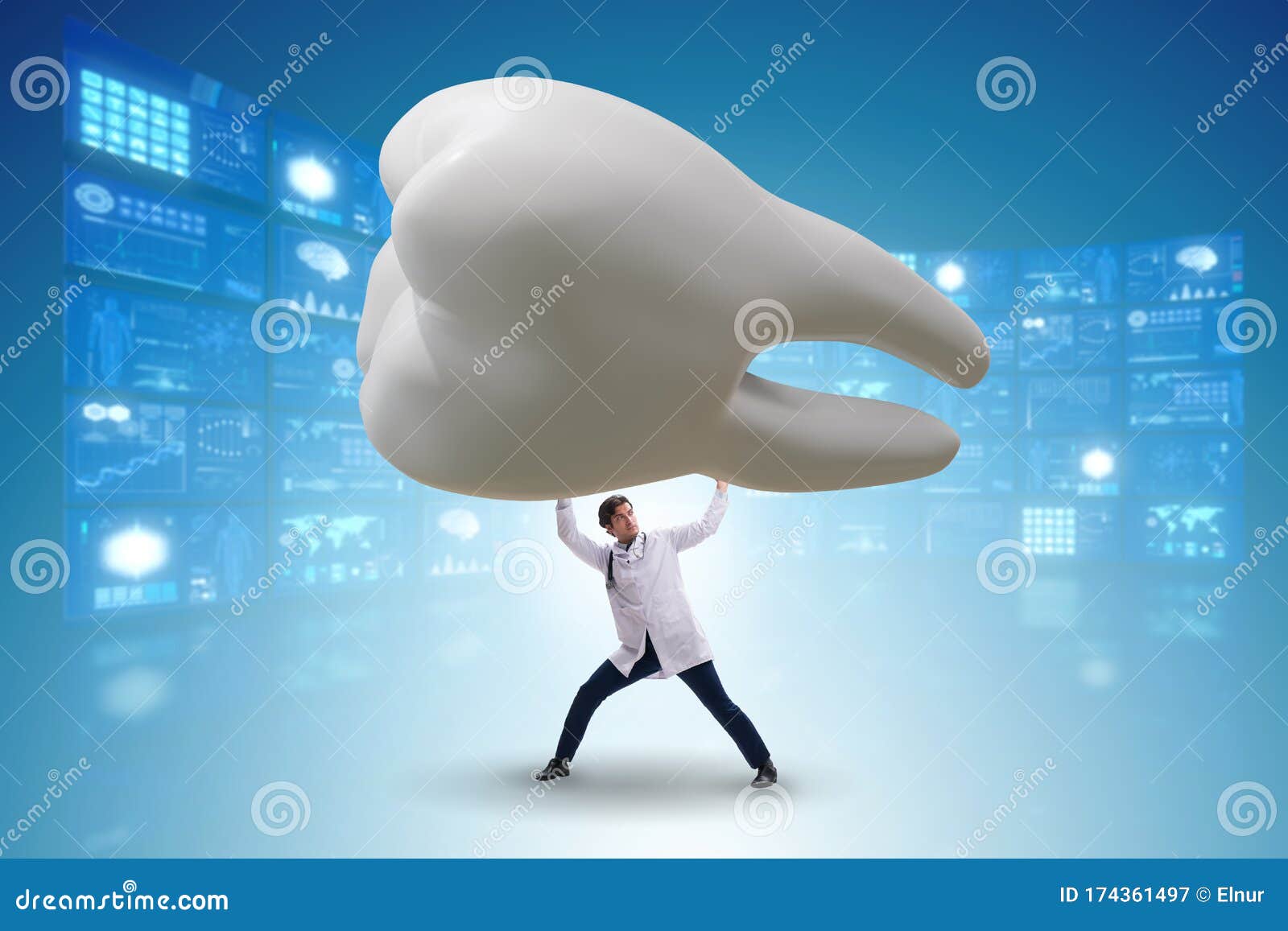 Doctors Examining Giant Tooth in Dental Concept Stock Image - Image of ...