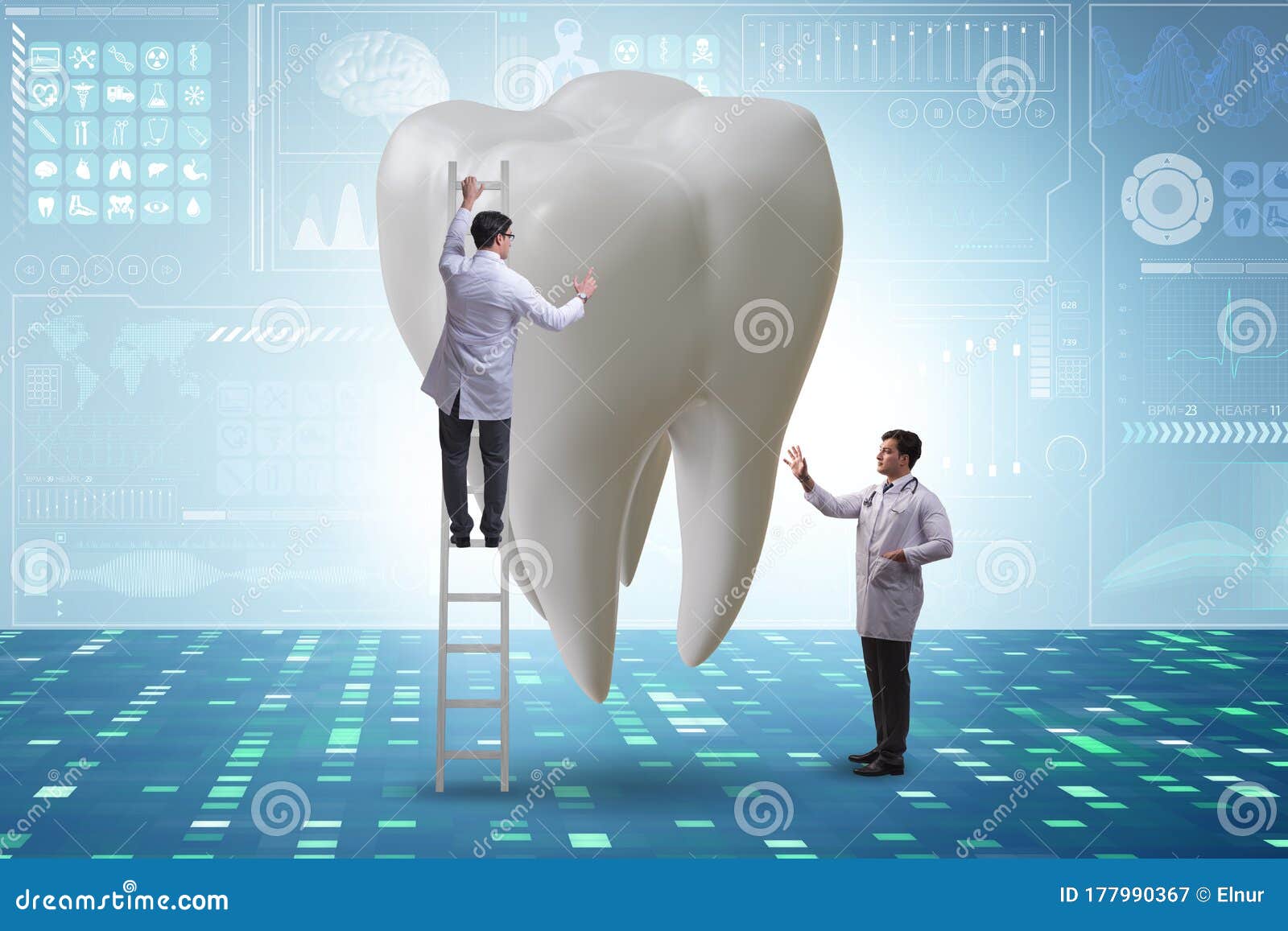 Doctors Examining Giant Tooth in Dental Concept Stock Image - Image of ...