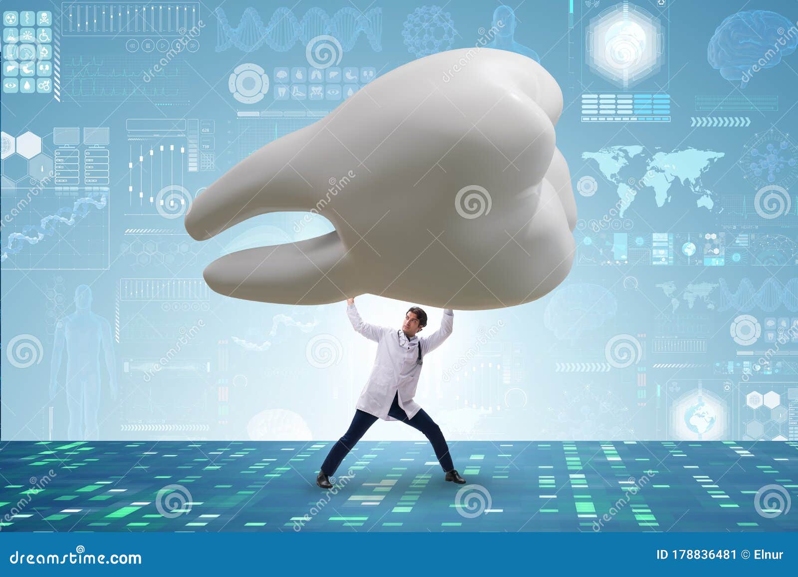 Doctors Examining Giant Tooth in Dental Concept Stock Image - Image of ...