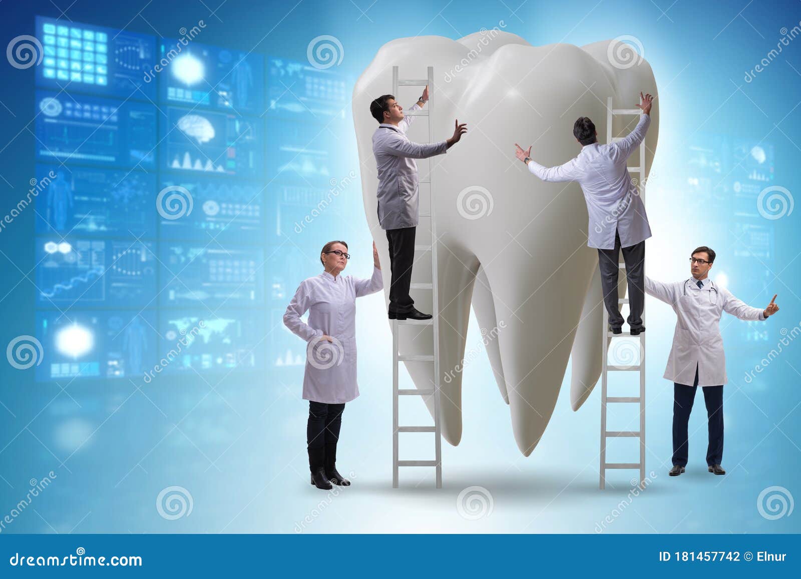Doctors Examining Giant Tooth in Dental Concept Stock Photo - Image of ...