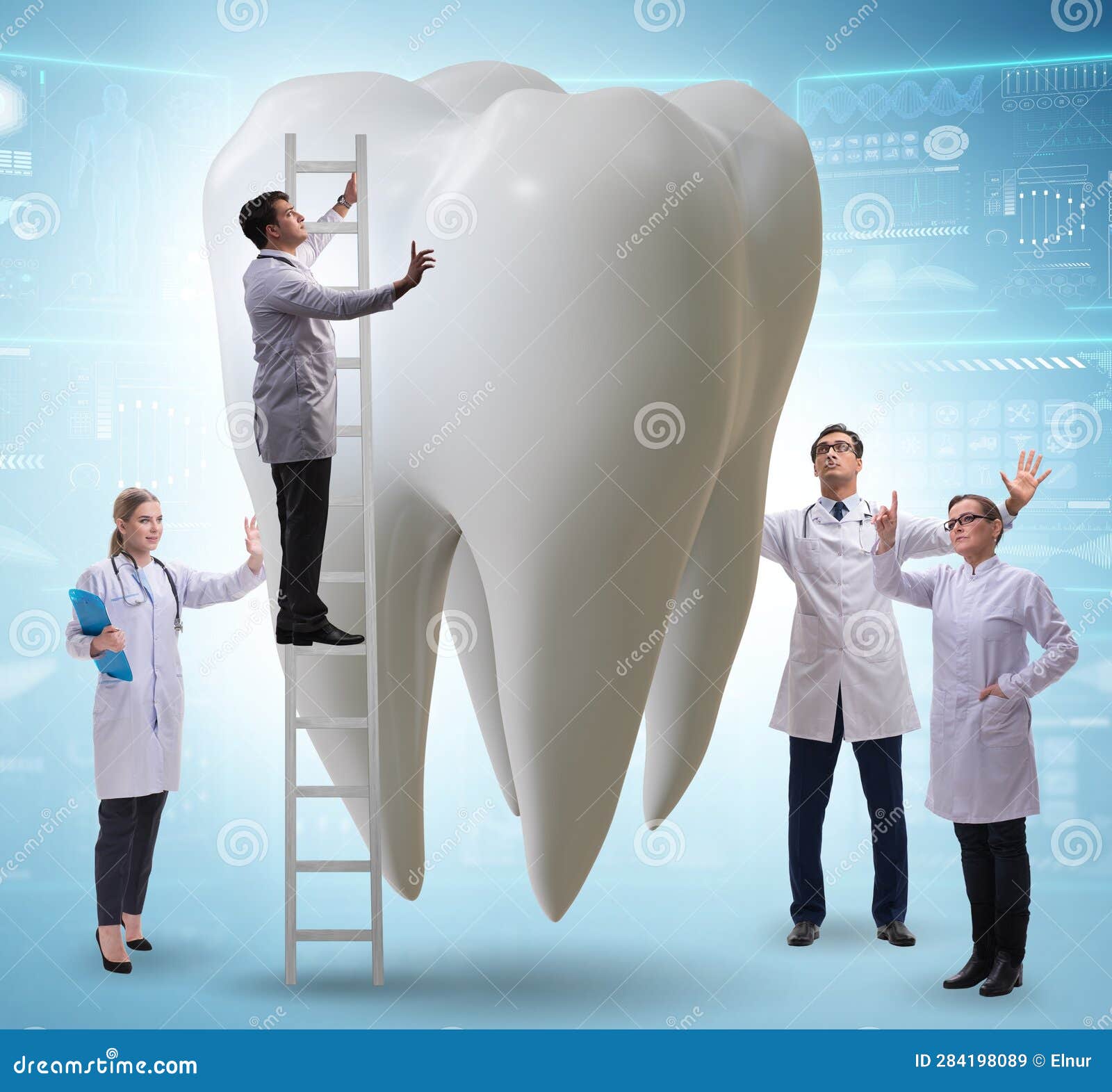Doctors Examining Giant Tooth in Dental Concept Stock Image - Image of ...