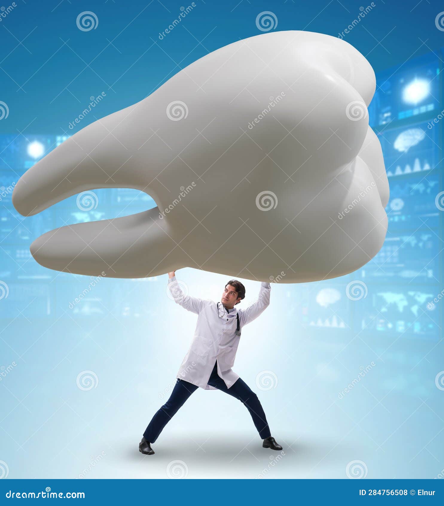 Doctors Examining Giant Tooth in Dental Concept Stock Photo - Image of ...