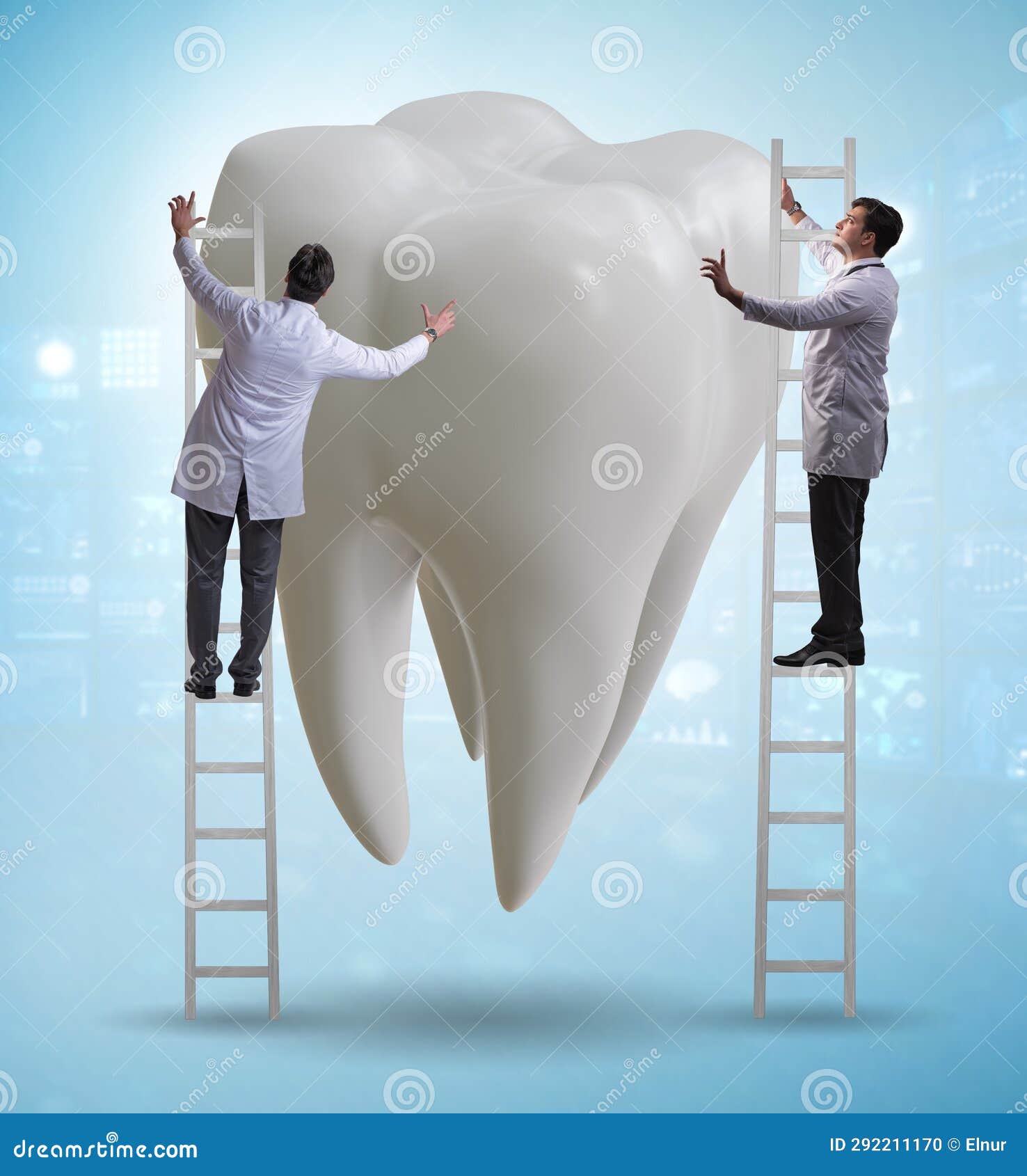 Doctors Examining Giant Tooth in Dental Concept Stock Photo - Image of ...