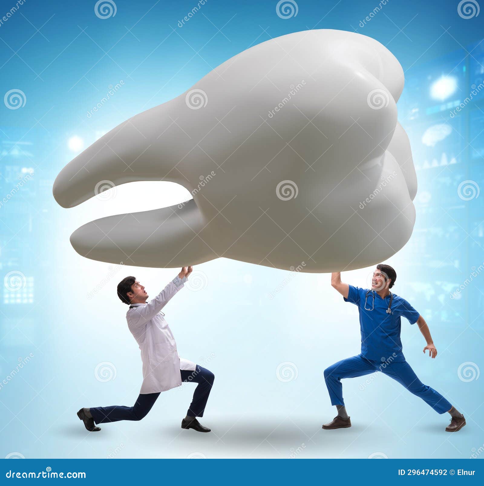 Doctors Examining Giant Tooth in Dental Concept Stock Photo - Image of ...