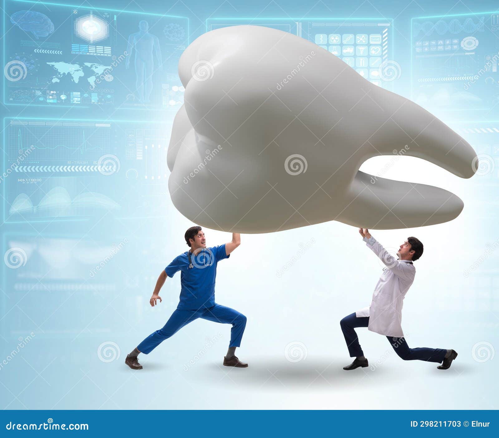 Doctors Examining Giant Tooth in Dental Concept Stock Image - Image of ...