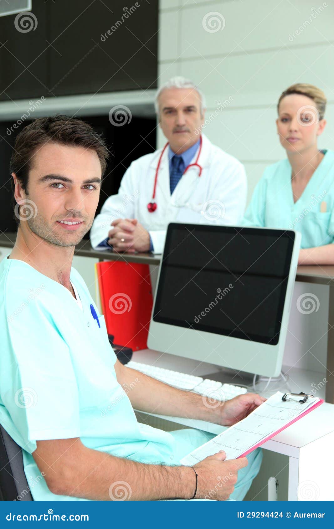 Doctors Gathered Around Reception Stock Photo - Image of business ...