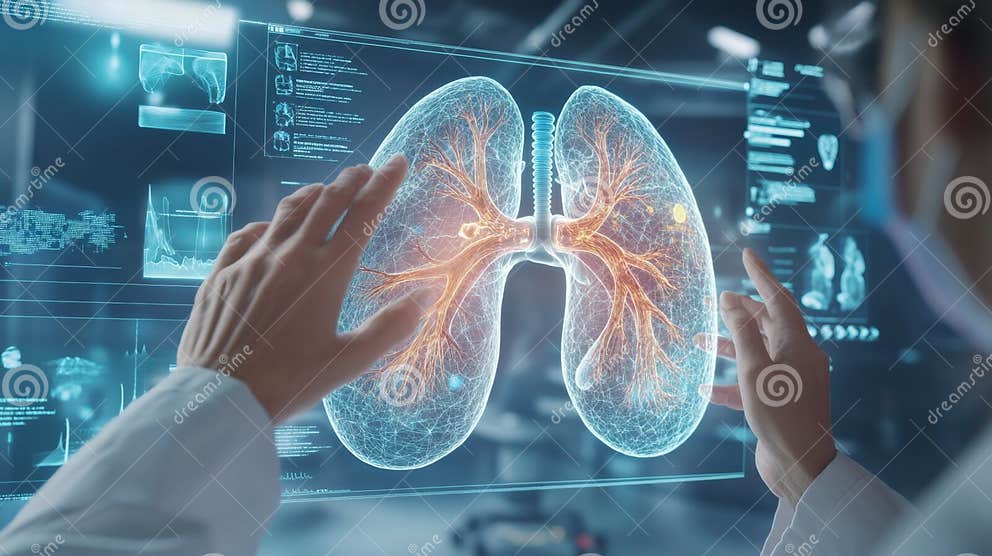 Doctors Hands Interacting with Digital Lung Visualization Stock Image ...
