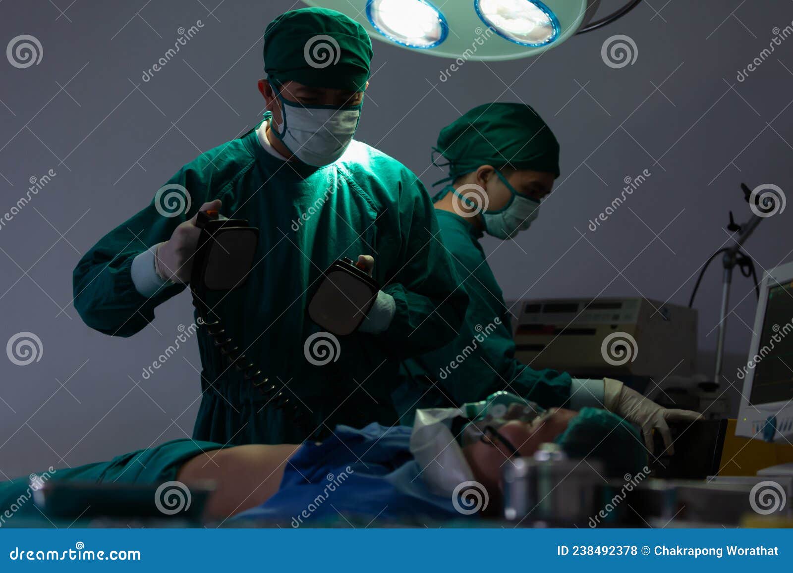 Doctors Holding Paddles and about To Perform CPR on a Patient Using a ...