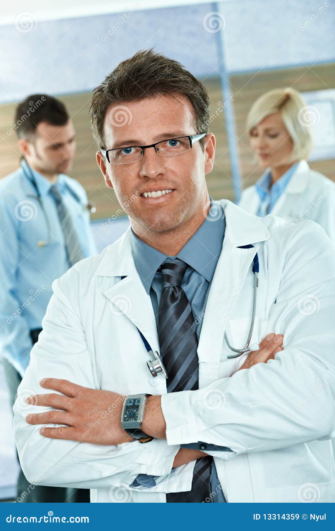 Doctors on Hospital Corridor Stock Image - Image of handsome, doctor ...