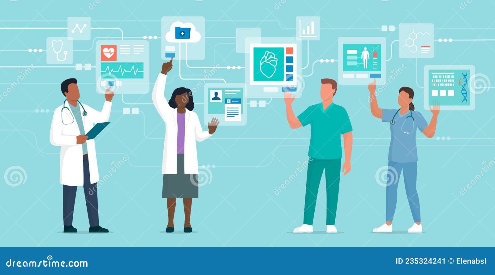 Doctors Interacting with Digital Interfaces and Checking Health Data ...