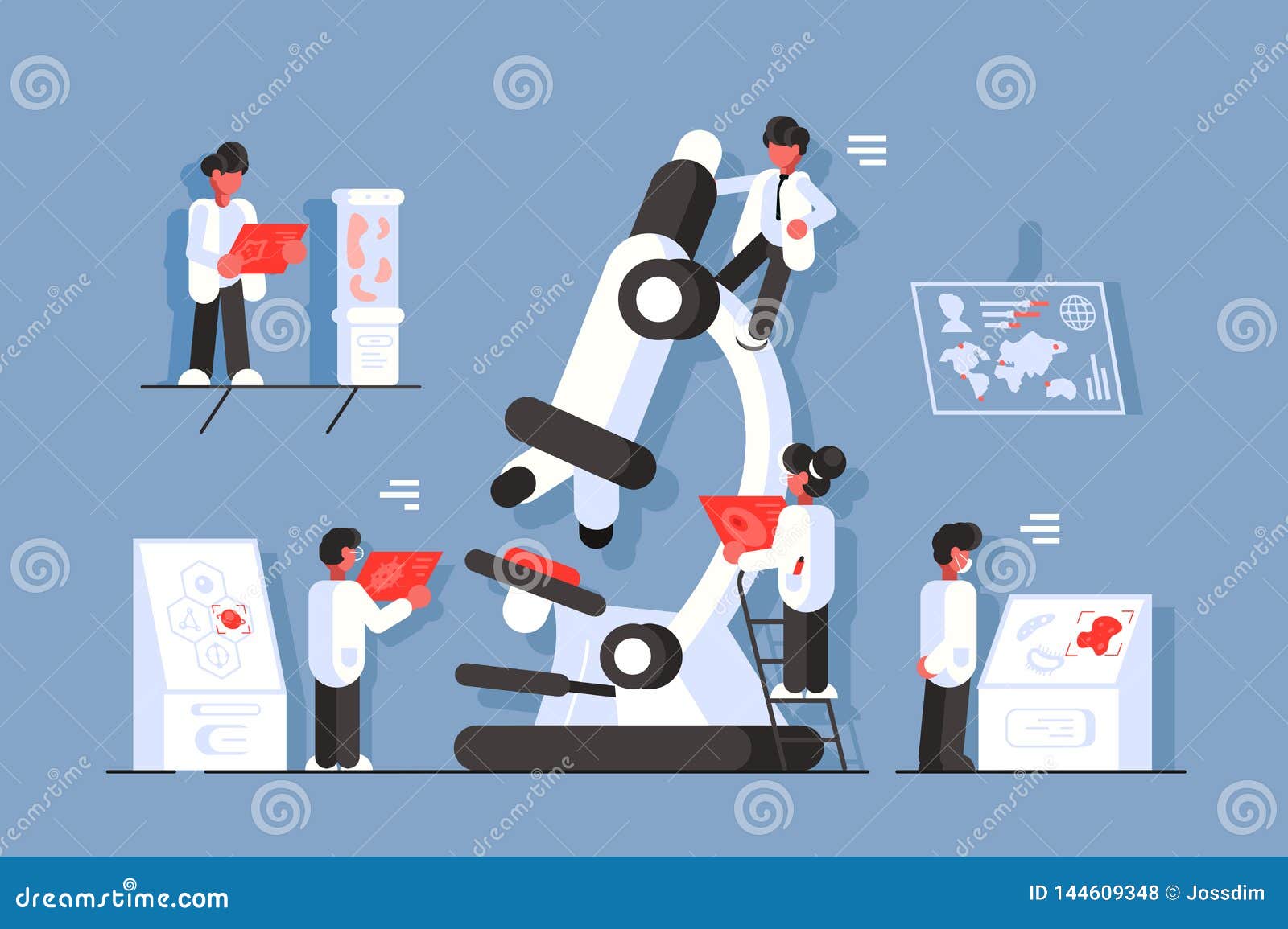 Doctors with Microscope in Laboratory Stock Vector - Illustration of ...