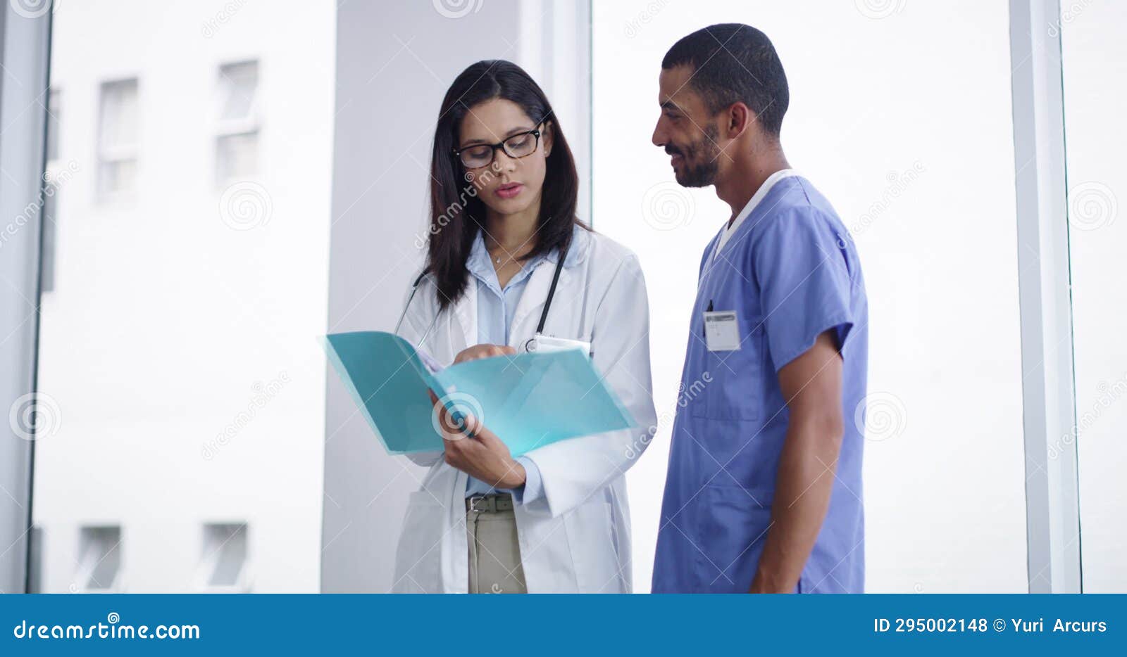 Doctors, Nurses and Folder for Teamwork, Clinic Documents and Patient ...