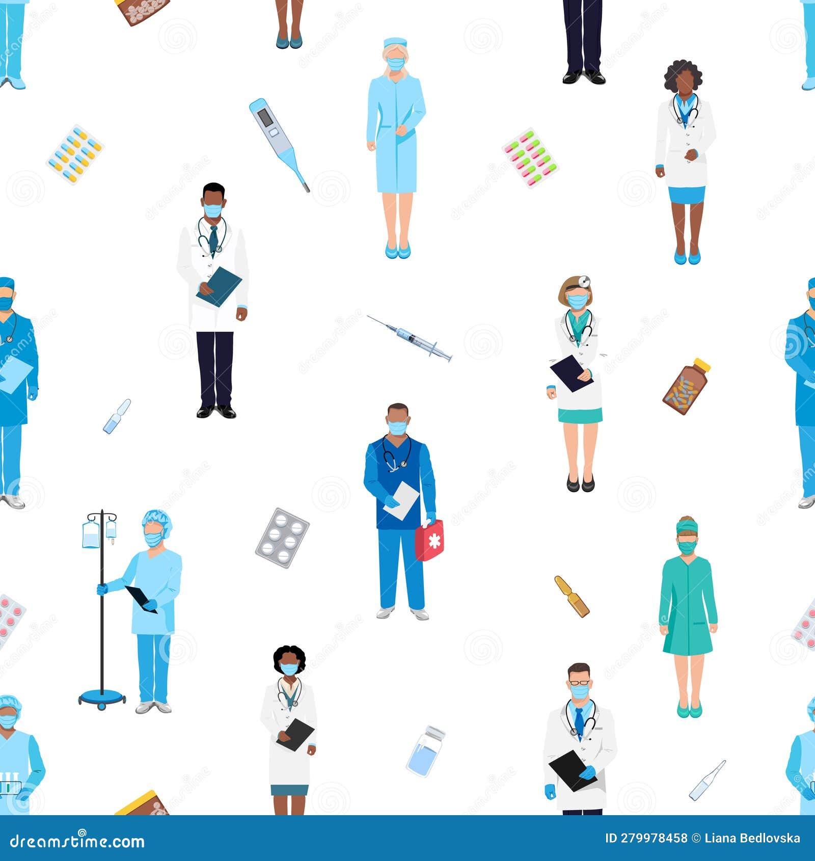 Doctors and Nurses Seamless Pattern Stock Vector - Illustration of ...