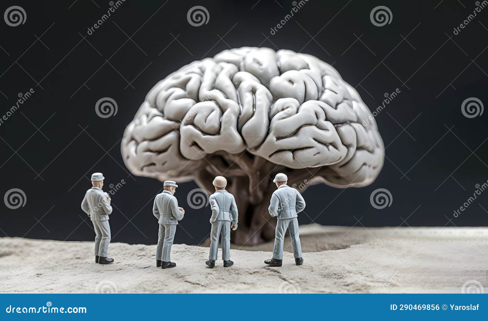 Doctors and Scientists Stand Around Huge Model of Human Brain. Stock ...