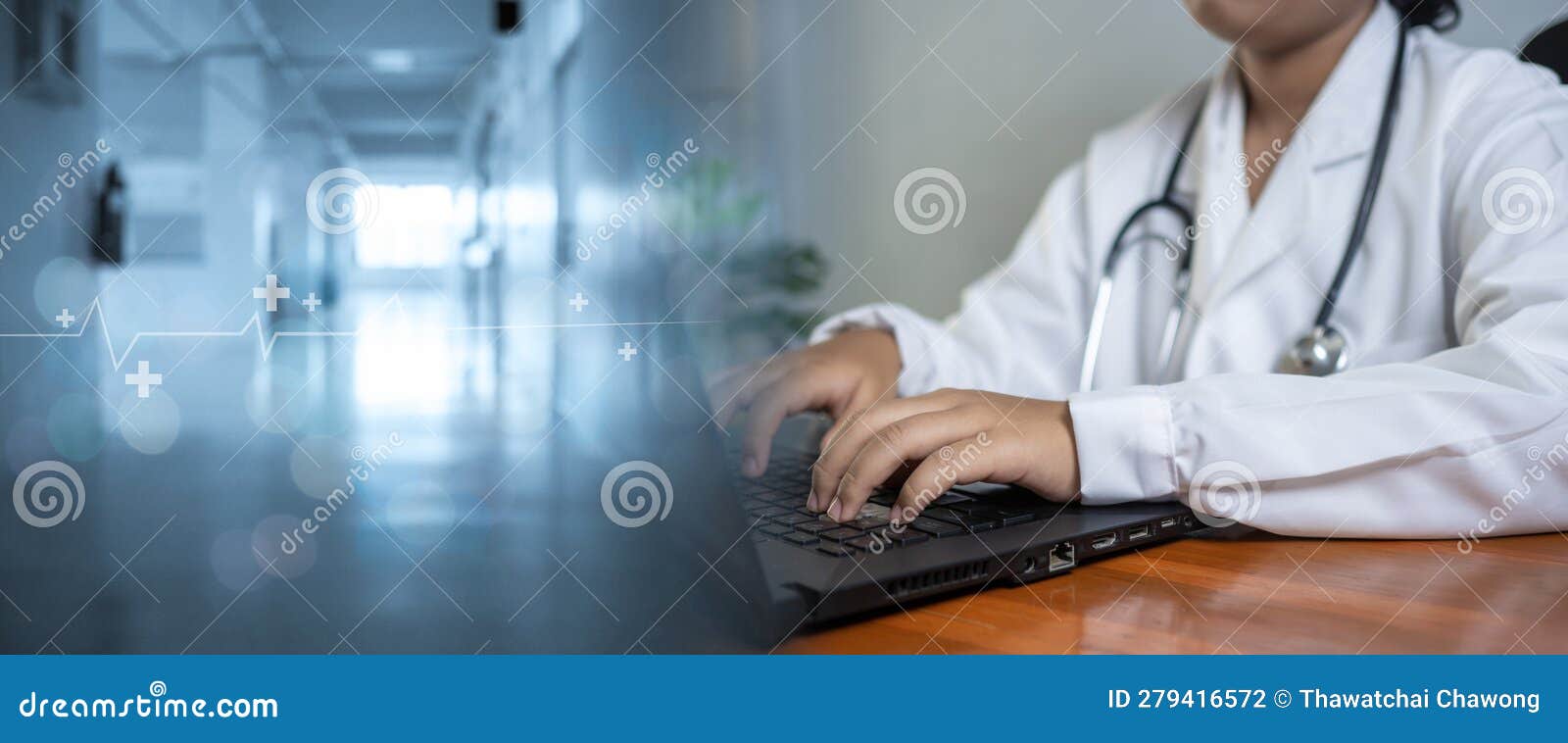 Doctors Use Computers To Research Medical Information. Medical Concept ...