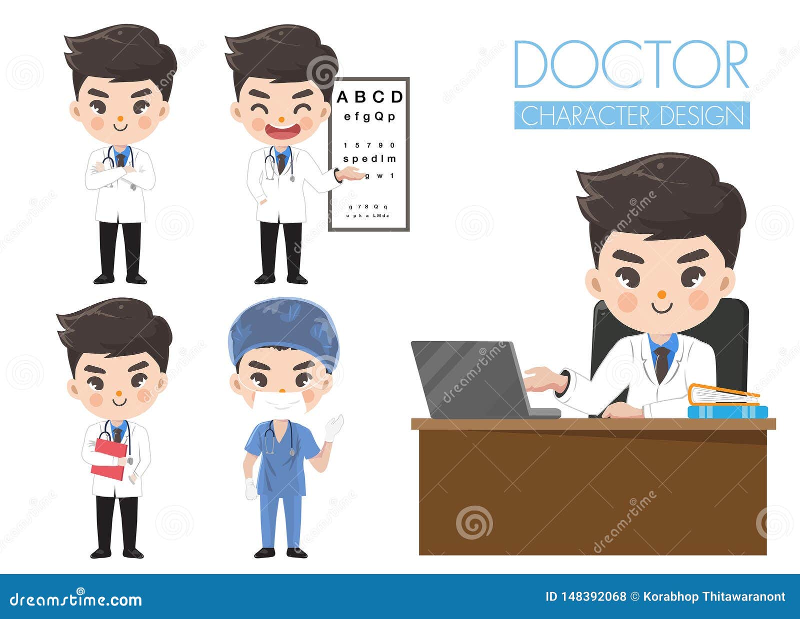 Doctors in Various Gestures in Uniform Stock Vector - Illustration of ...