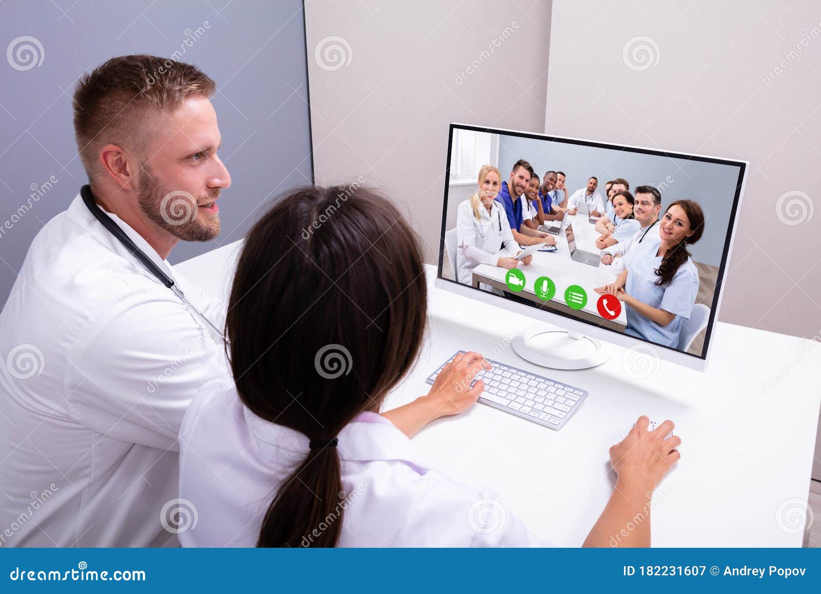 Doctors Video Chatting on Computer Stock Image - Image of elearning ...
