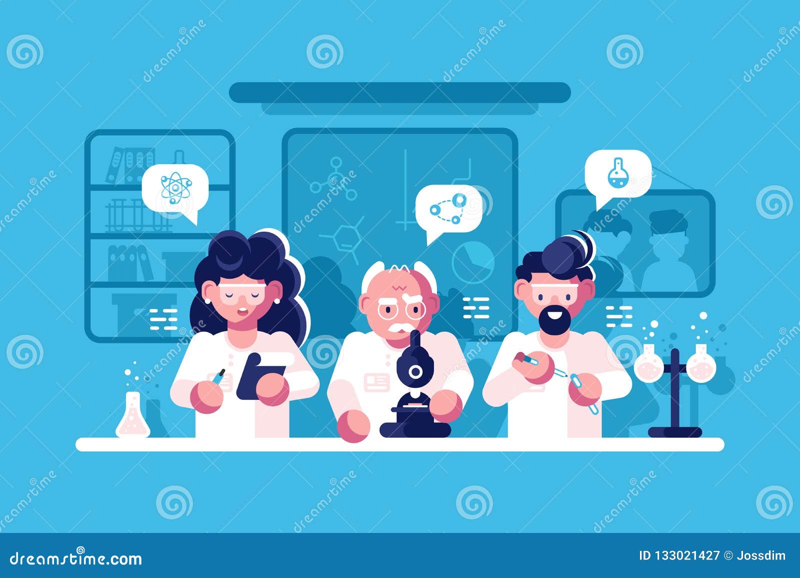 Scientists Doing The Research In The Laboratory Cartoon Vector ...