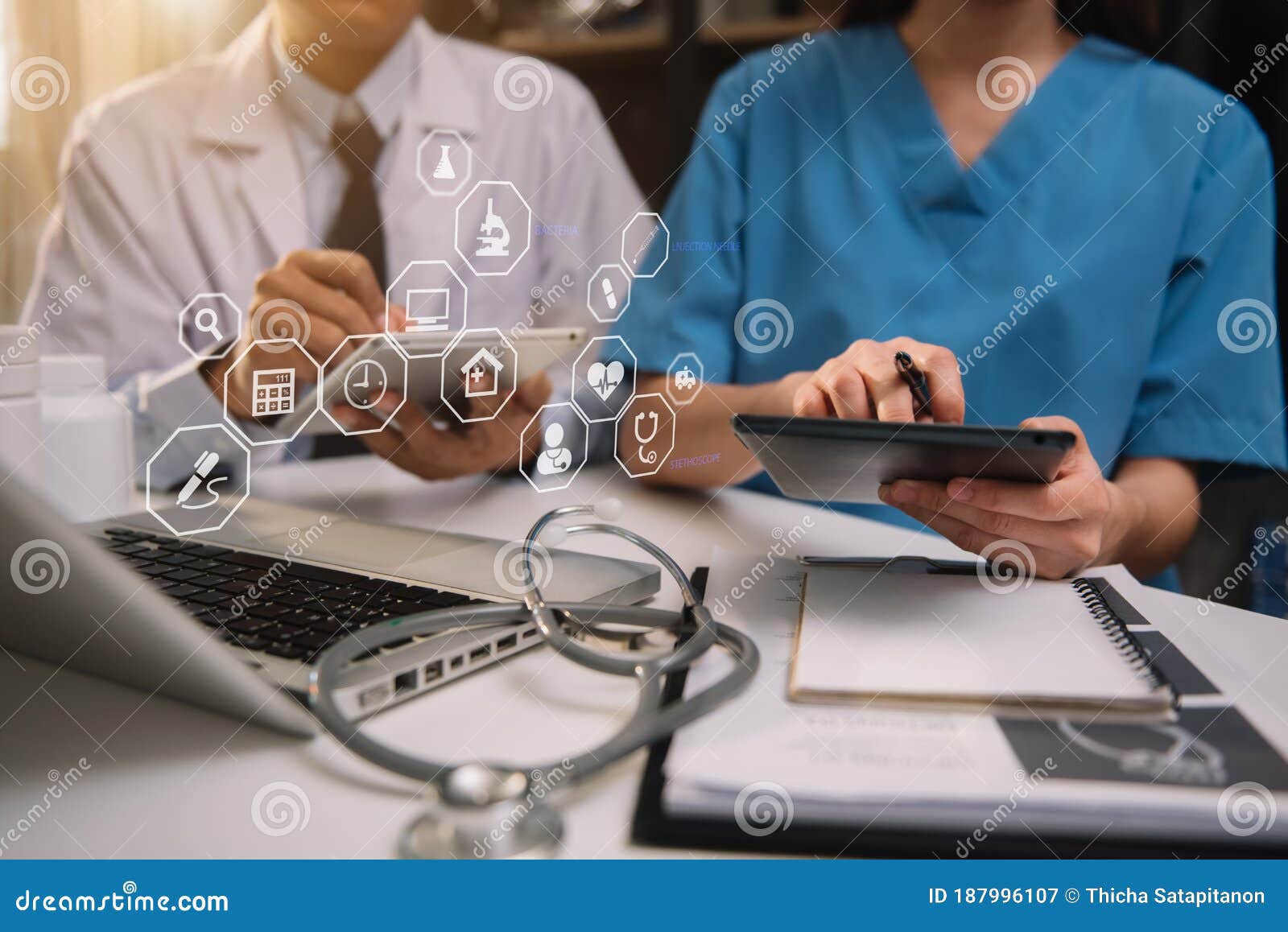 Doctors Working Together on Digital Tablet Healthcare Doctor Technology ...