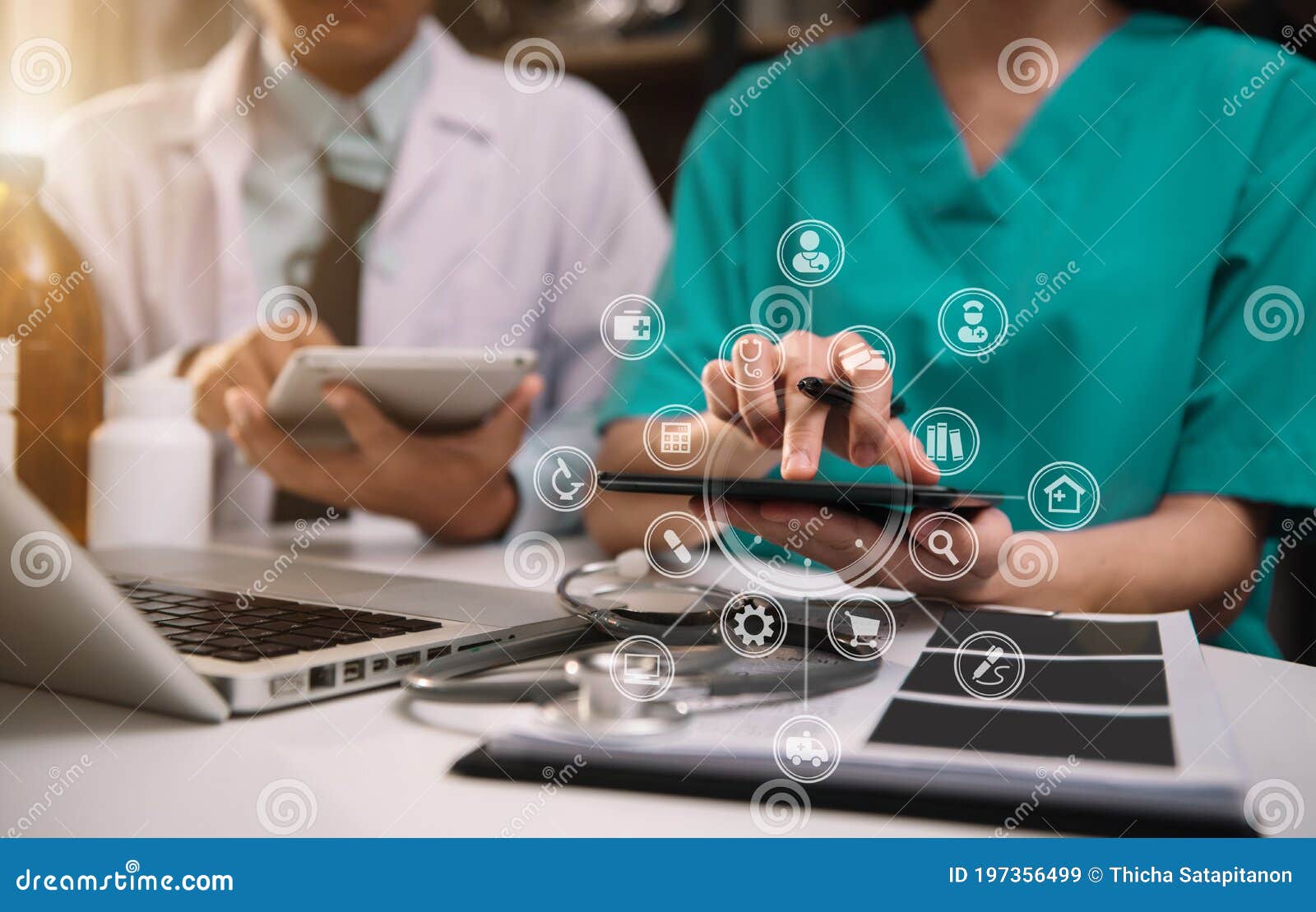 Doctors Working Together on Digital Tablet Healthcare Doctor Technology ...