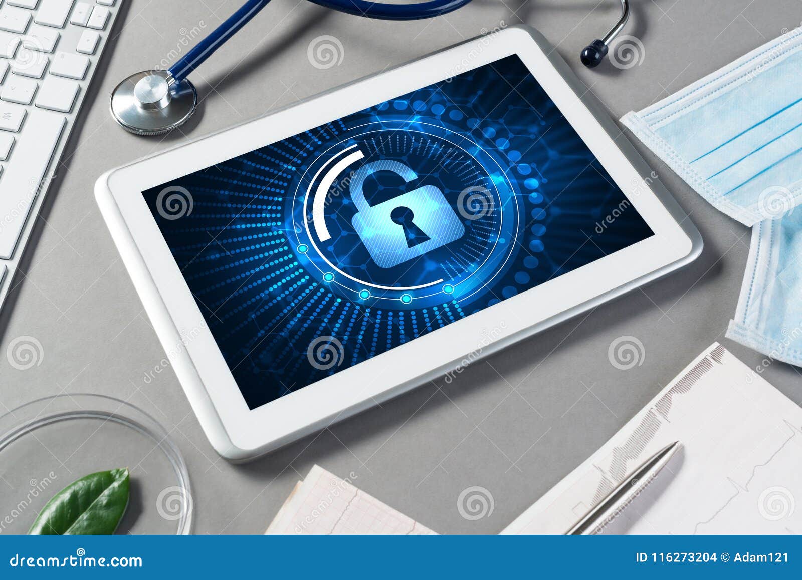 Web Security and Technology Concept with Tablet Pc on Table Stock Photo ...