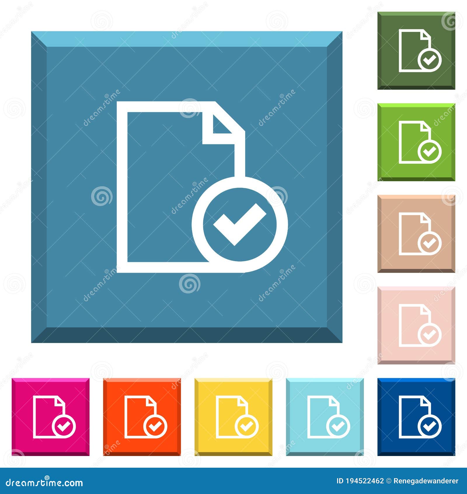 Document Accepted White Icons on Edged Square Buttons Stock Vector ...