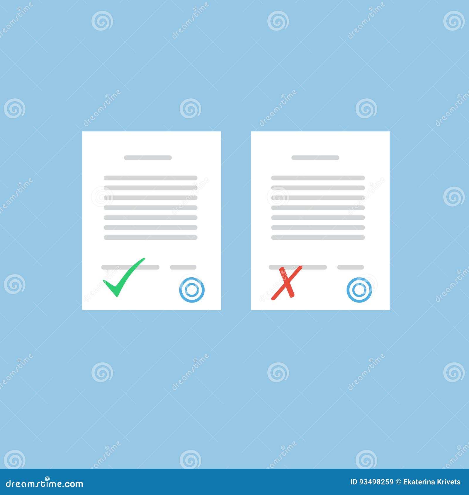 Document Approve or Not Approve. Flat Form Icons Stock Illustration ...