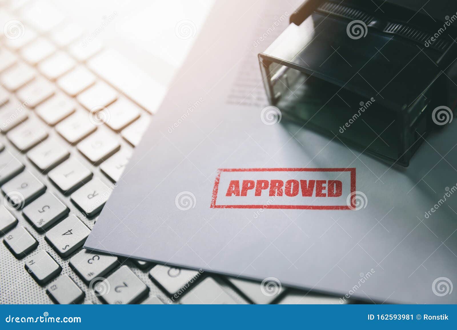 Document with Approved Stamp on Computer Keyboard Stock Image - Image ...