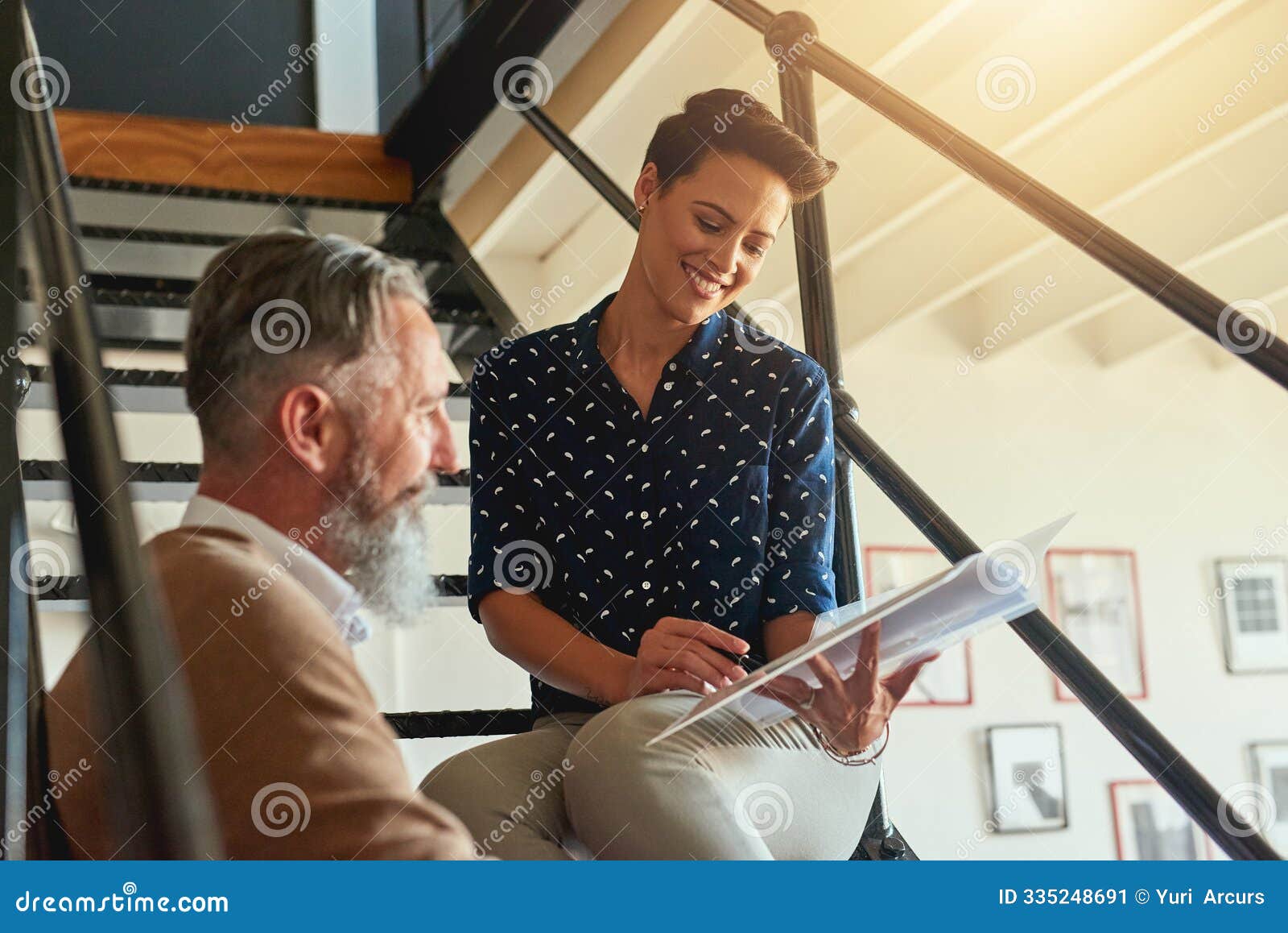 Document, Business People or Team Discussion on Steps for Progress ...