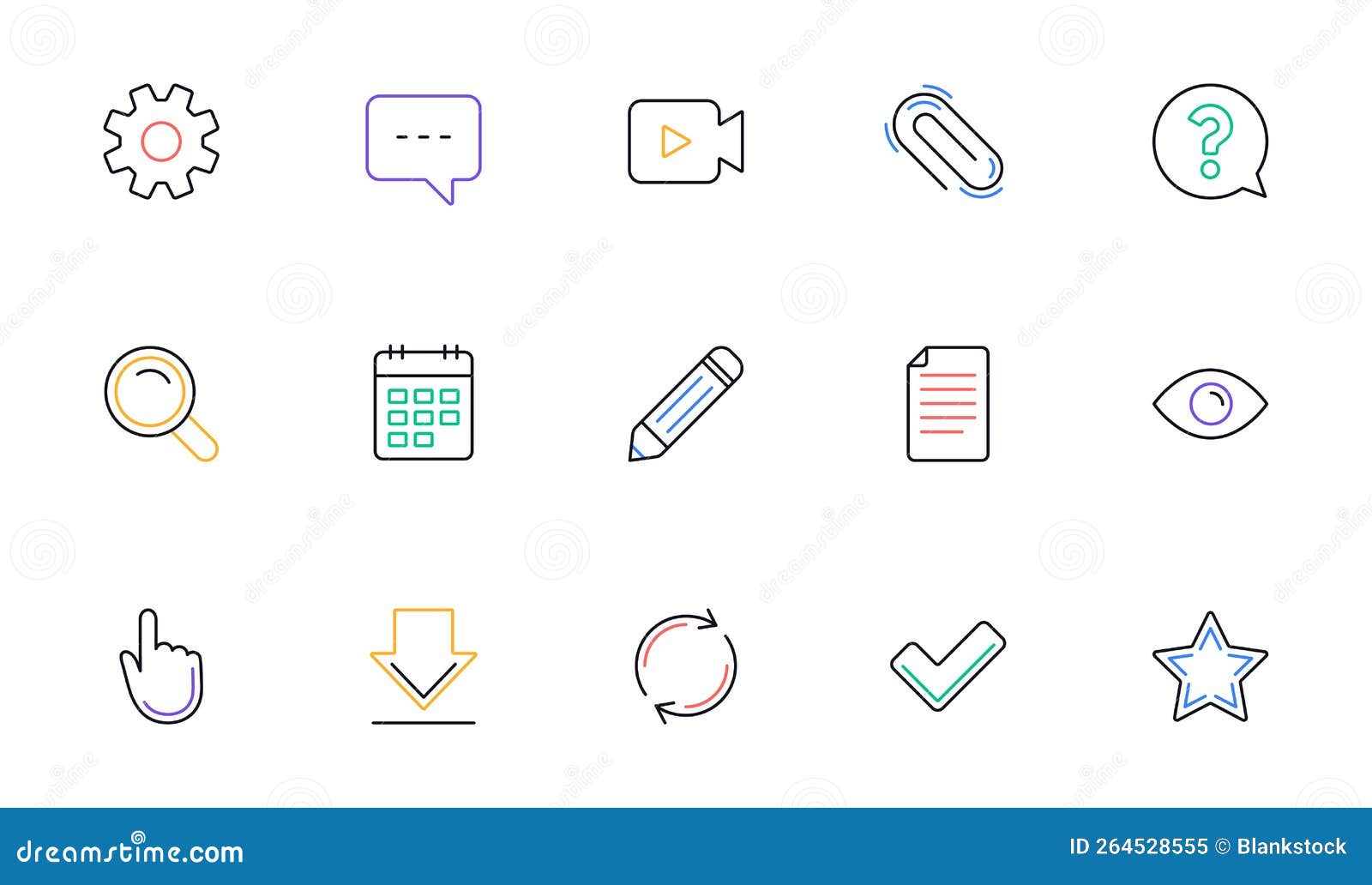 Document, Calendar and Question Mark Line Icons. Search, Video and ...