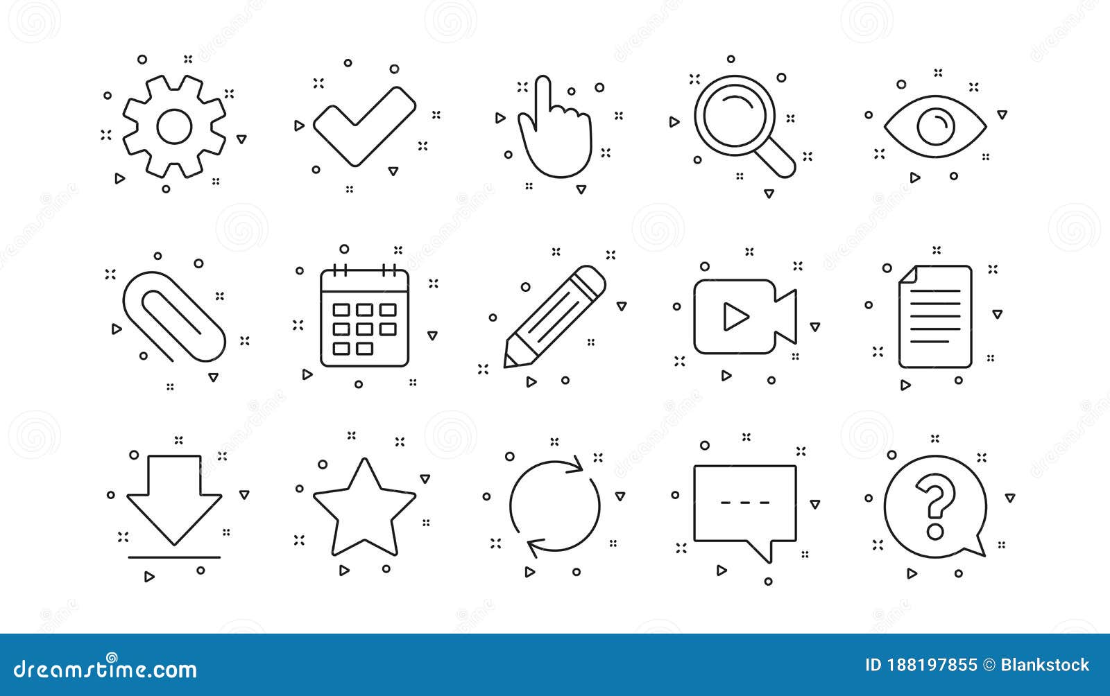 Document, Calendar and Question Mark Line Icons. Search, Video and ...