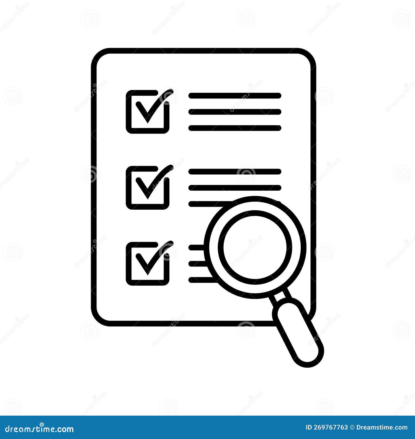 Document Check Icon Vector Illustration. Checklist Magnifier Assessment ...