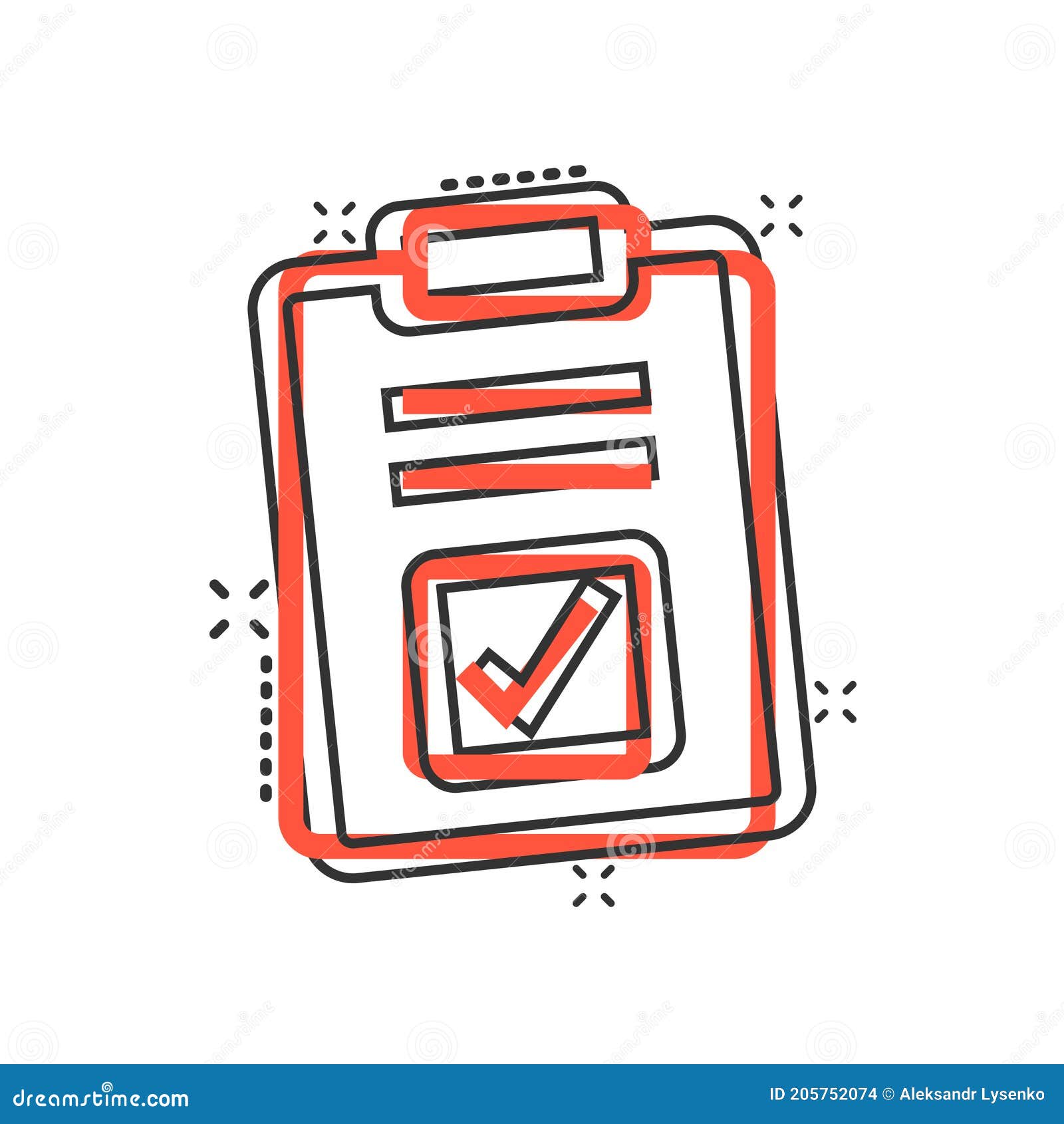 Document Checkbox Icon in Comic Style. Test Cartoon Vector Illustration ...