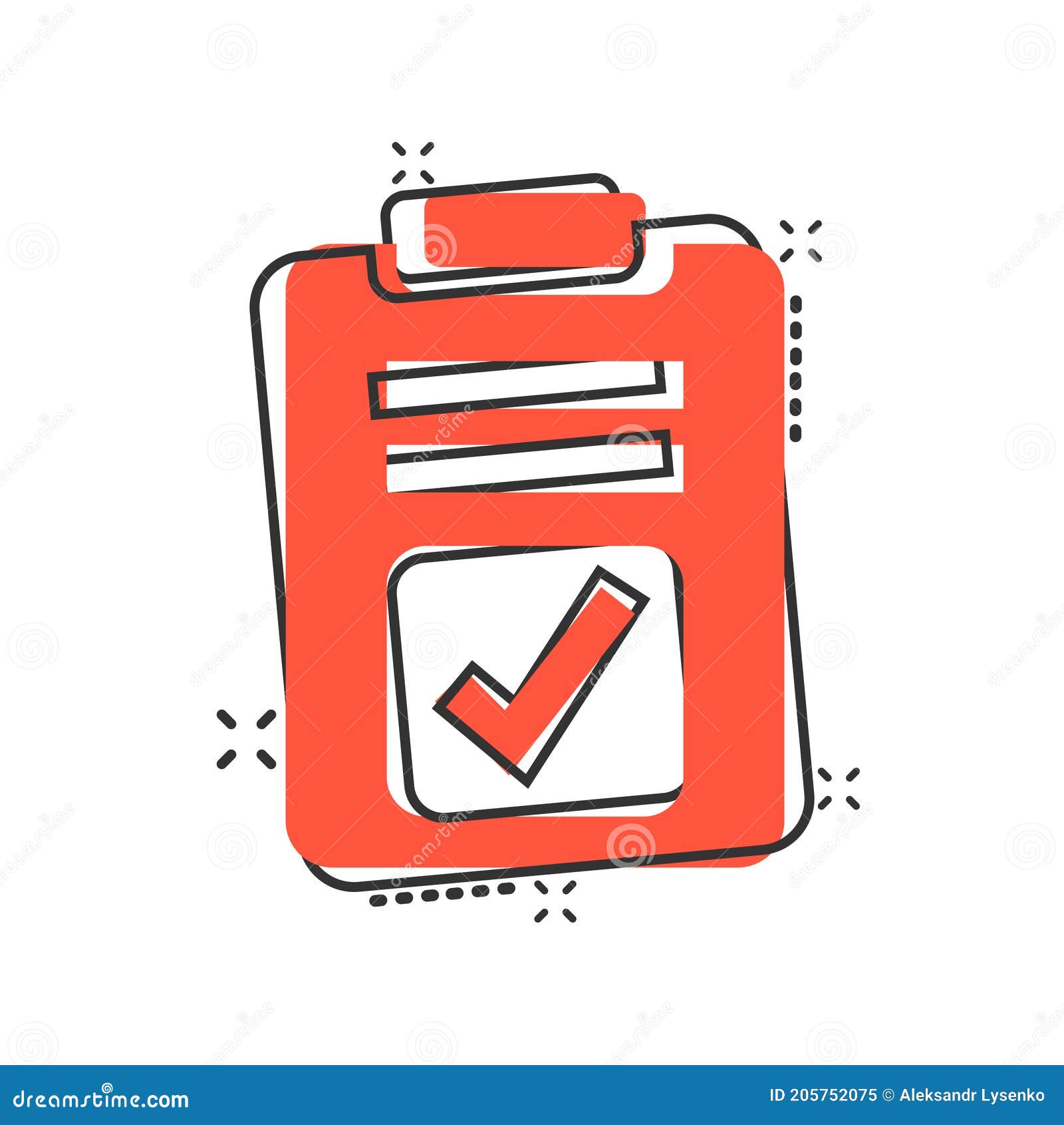 Document Checkbox Icon in Comic Style. Test Cartoon Vector Illustration ...