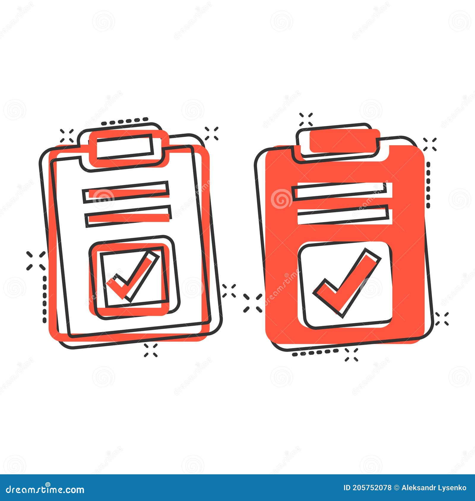 Document Checkbox Icon in Comic Style. Test Cartoon Vector Illustration ...