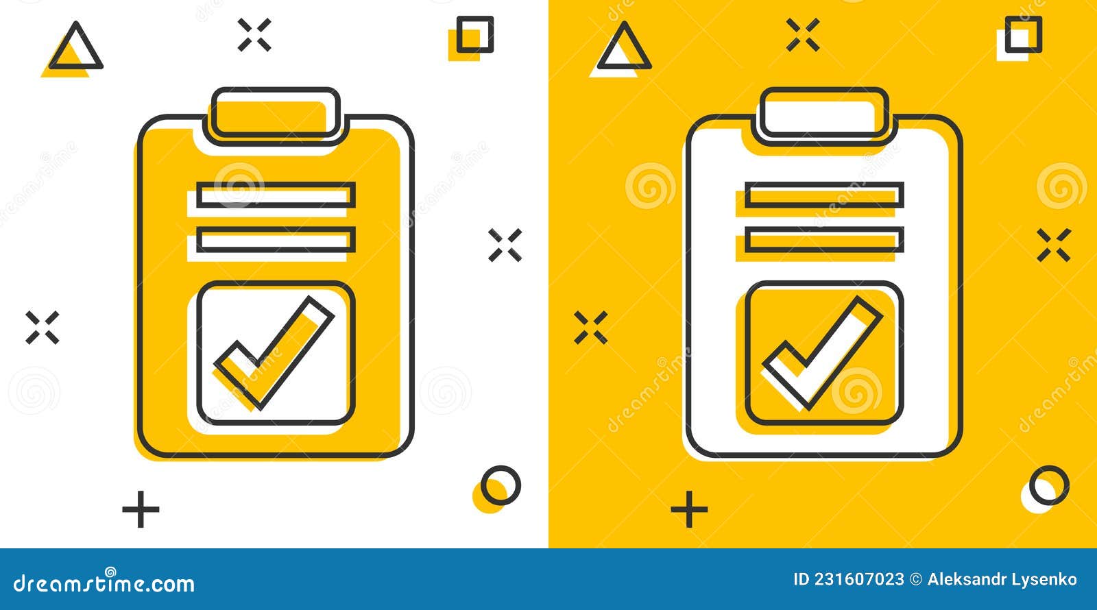 Document Checkbox Icon in Comic Style. Test Cartoon Vector Illustration ...