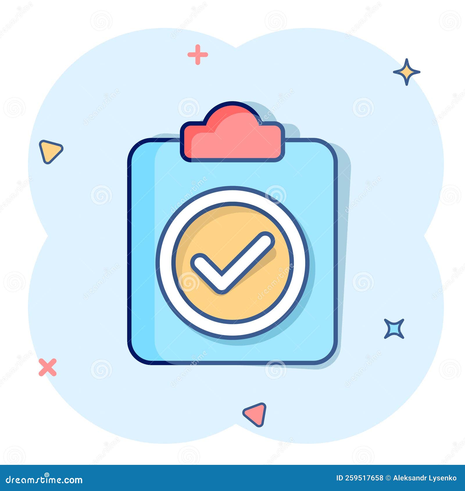Document Checkbox Icon in Comic Style. Test Cartoon Vector Illustration ...