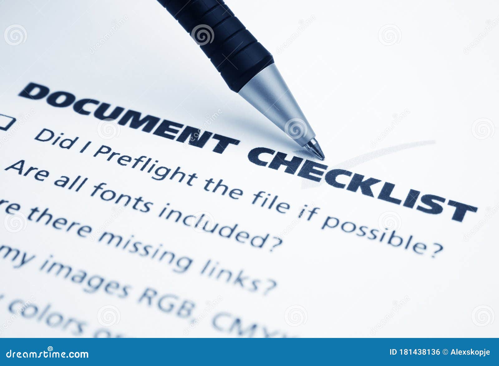 Document checklist stock photo. Image of checklist, biro - 181438136