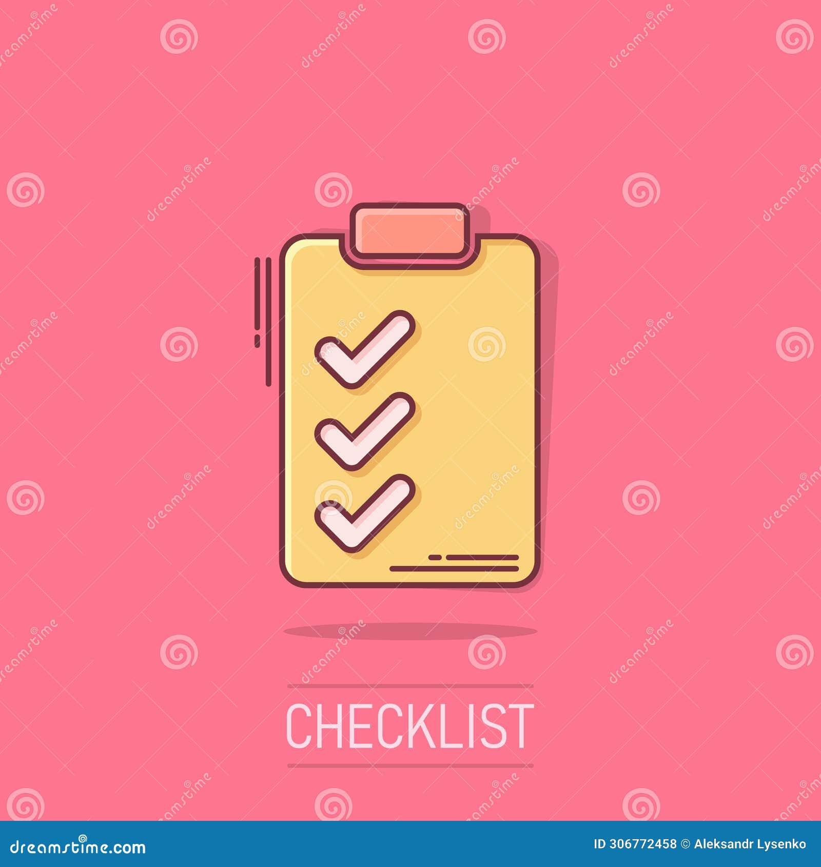 Document Checklist Icon in Comic Style. Report Cartoon Vector ...