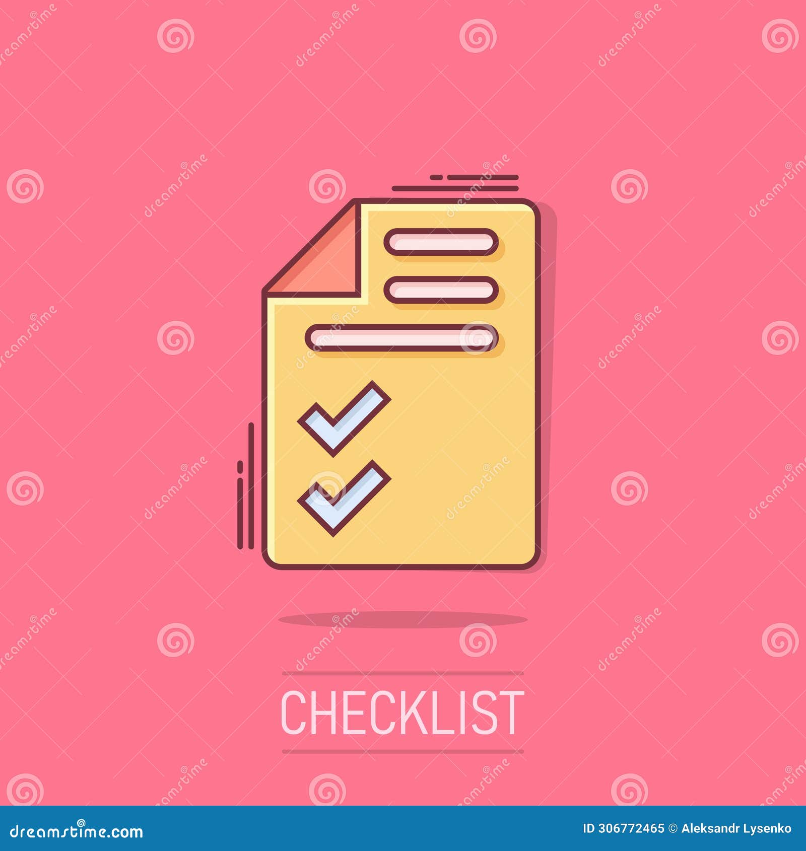 Document Checklist Icon in Comic Style. Report Cartoon Vector ...