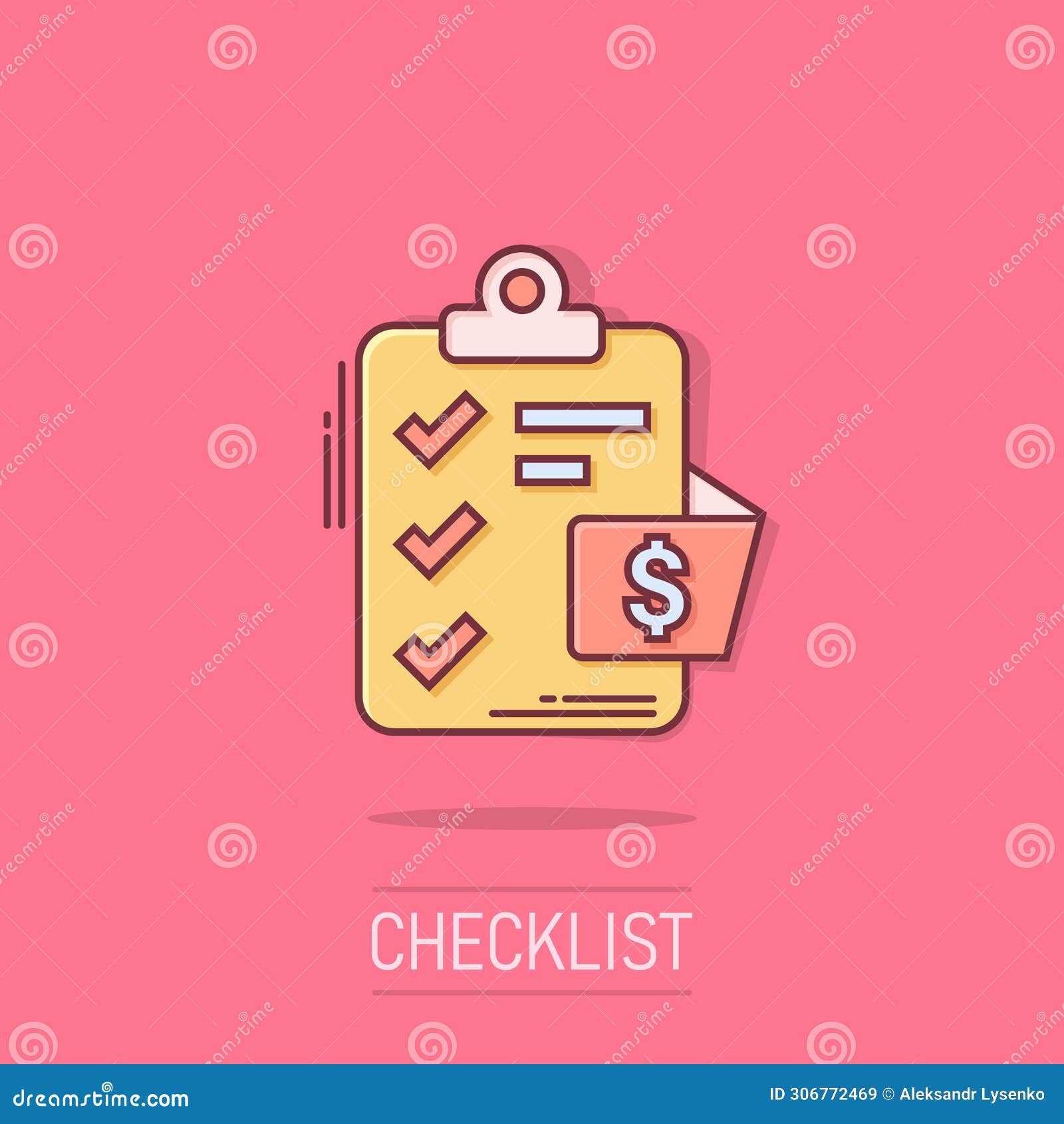 Document Checklist Icon in Comic Style. Report Cartoon Vector ...