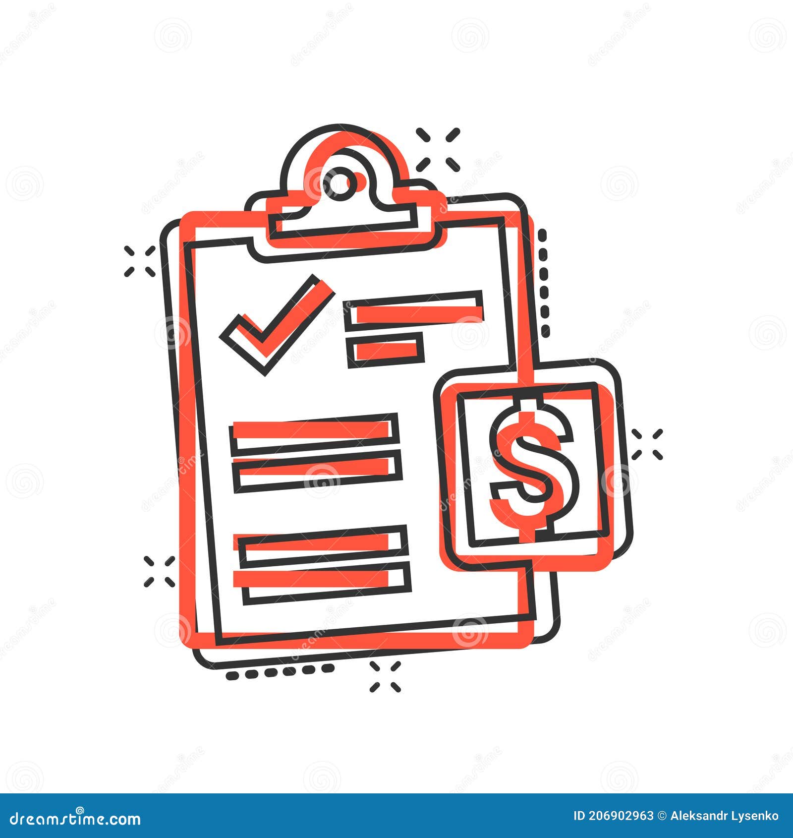 Document Checklist Icon in Comic Style. Report Cartoon Vector ...