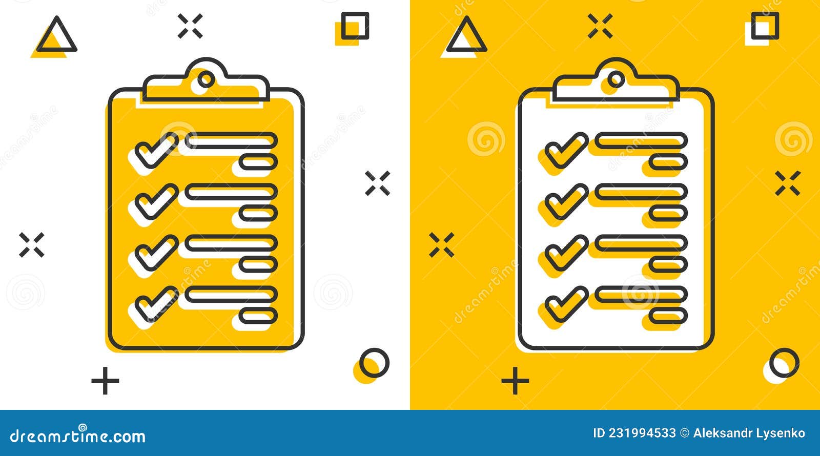 Document Checklist Icon in Comic Style. Report Cartoon Vector ...