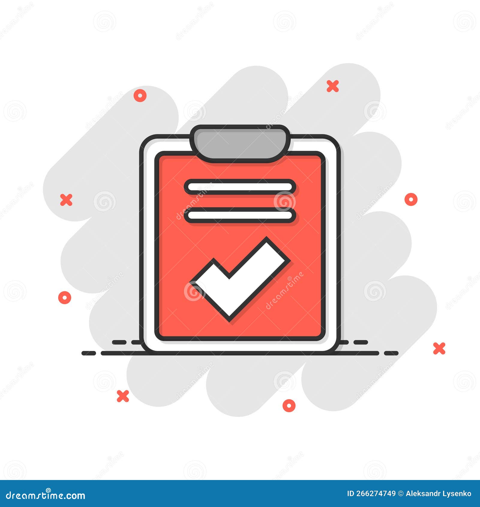 Document Checklist Icon in Comic Style. Report Cartoon Vector ...