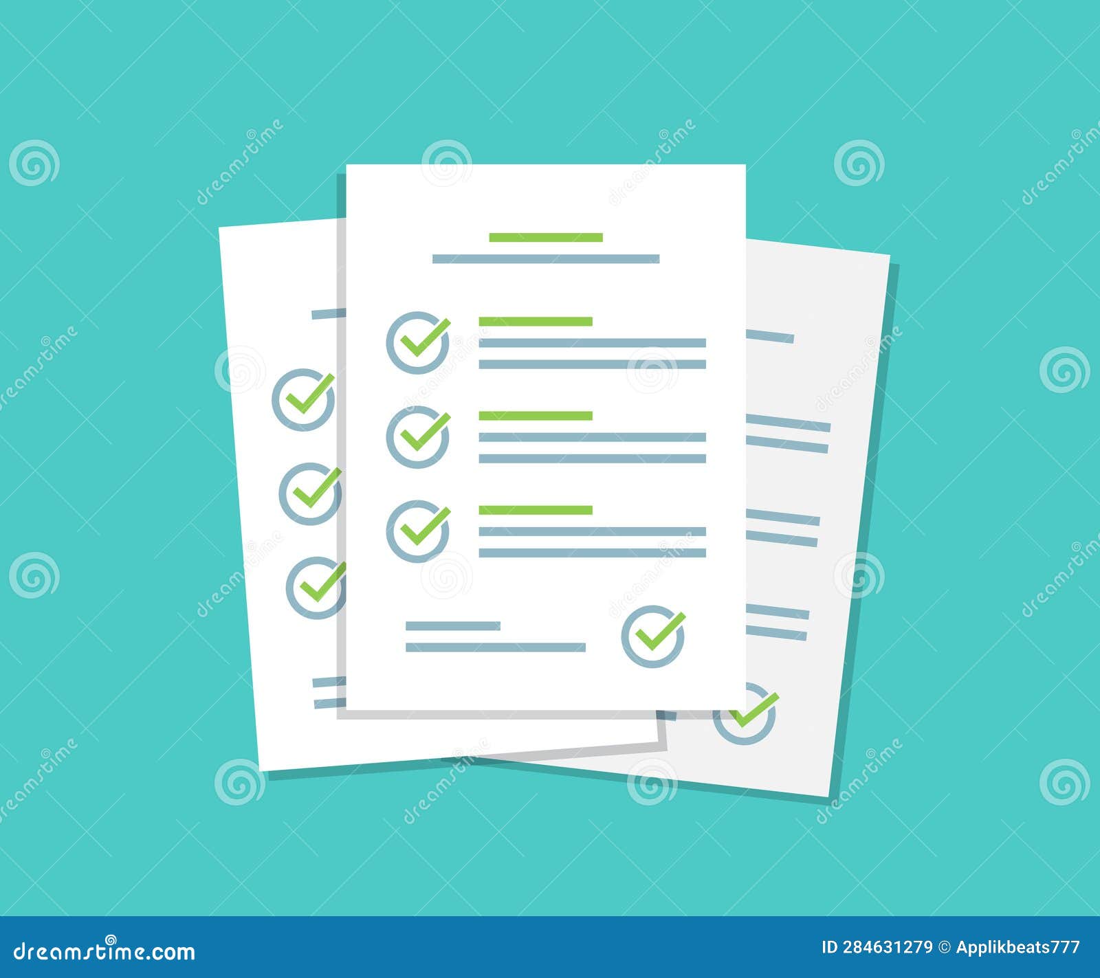 Document Checklist Paper Sheets Pile with Tick in a Flat Design Stock ...