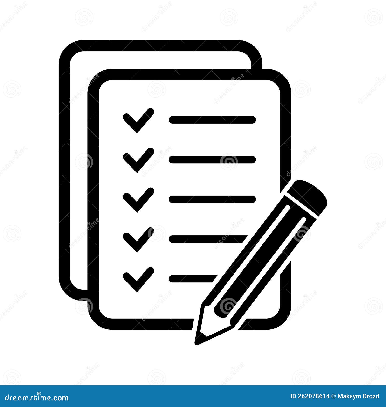 Document, Checklist and Pencil Vector Icon, List Icon. Black ...