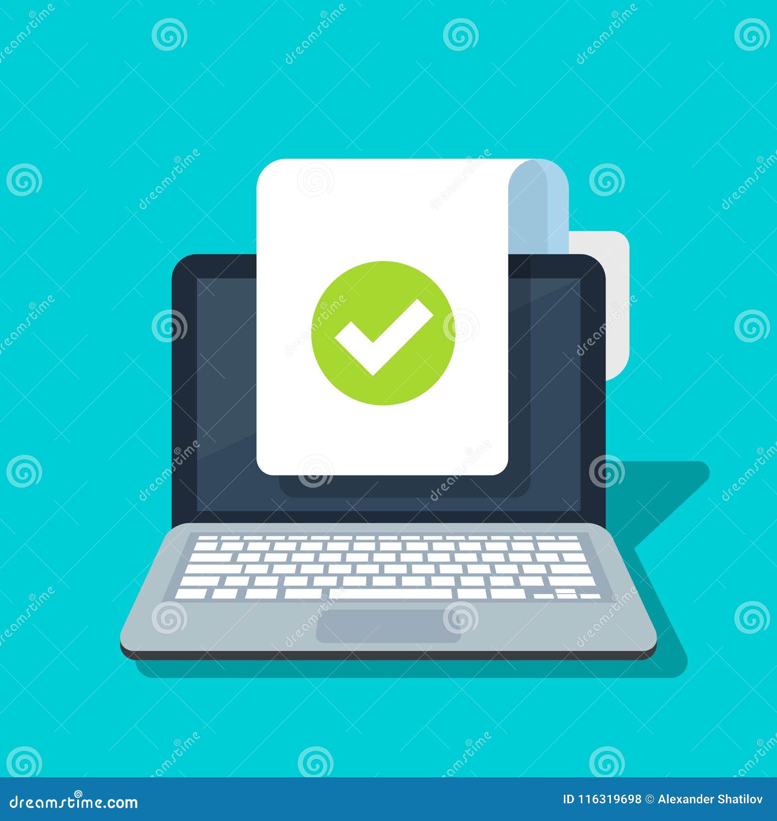 Document And Checkmark Vector Icon On Laptop Background. Concept Or ...