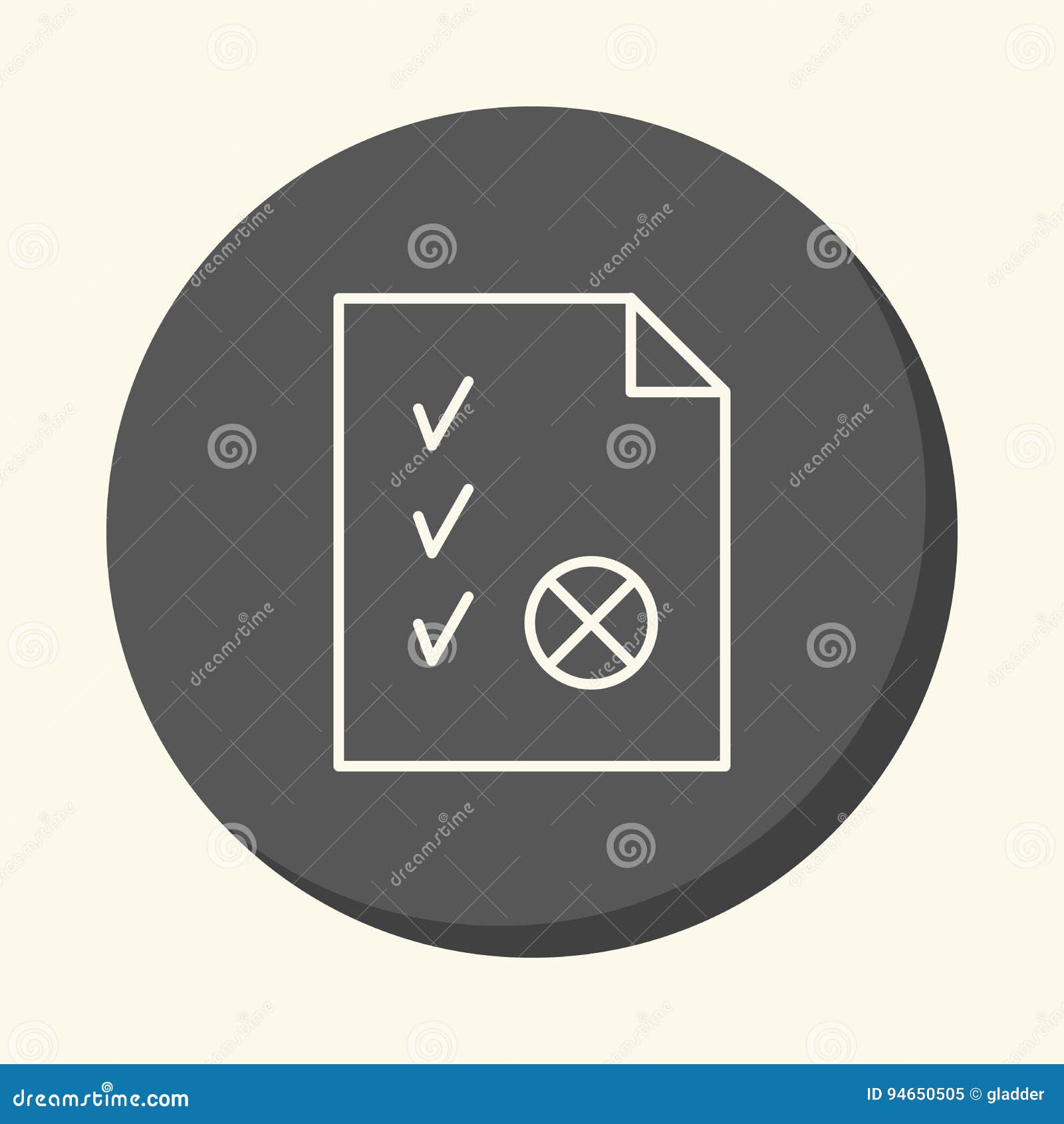 A Document with Checkmarks and a Seal, a Circular Linear Icon, a Simple ...