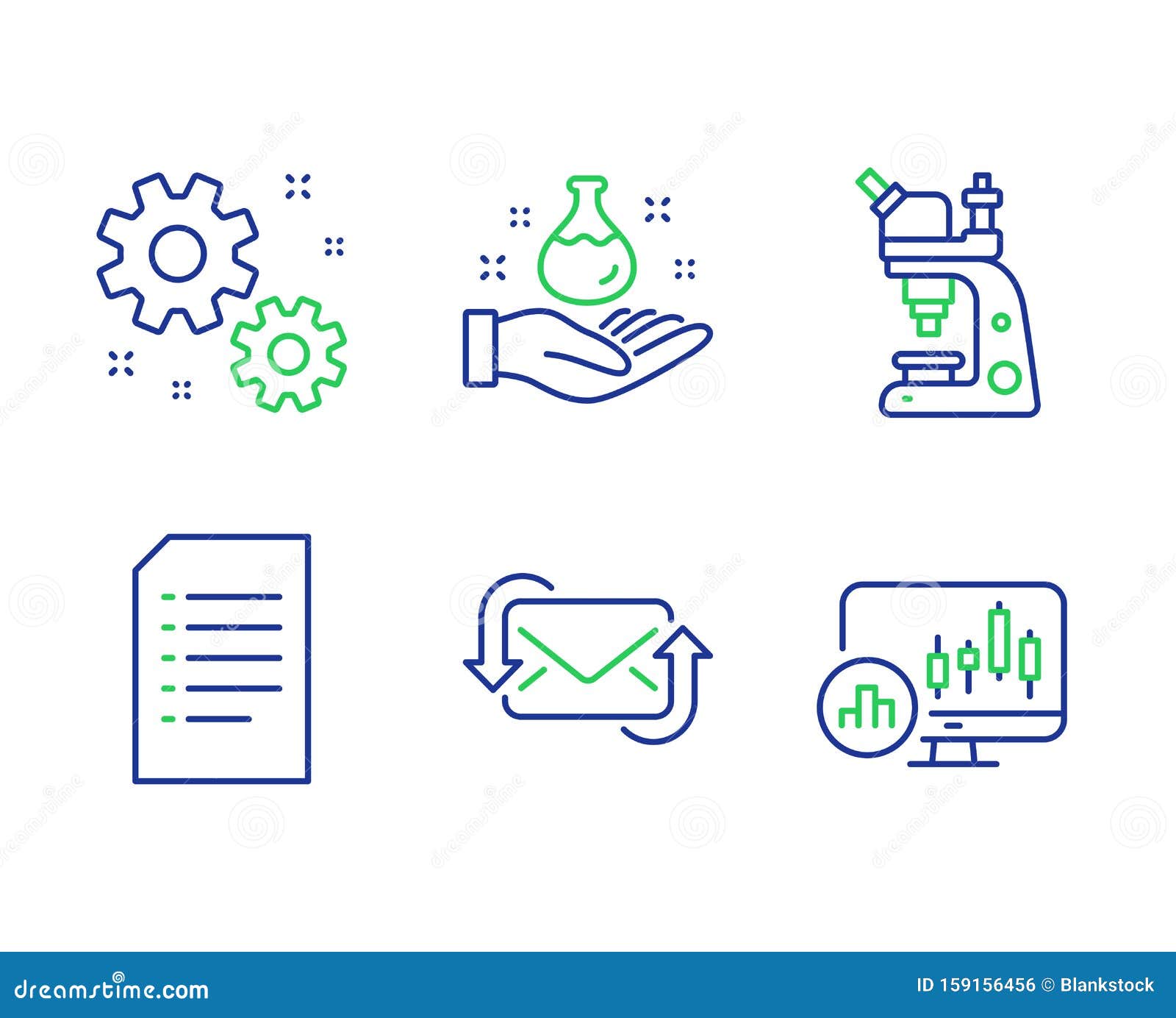 Document, Chemistry Lab and Refresh Mail Icons Set. Work, Microscope ...
