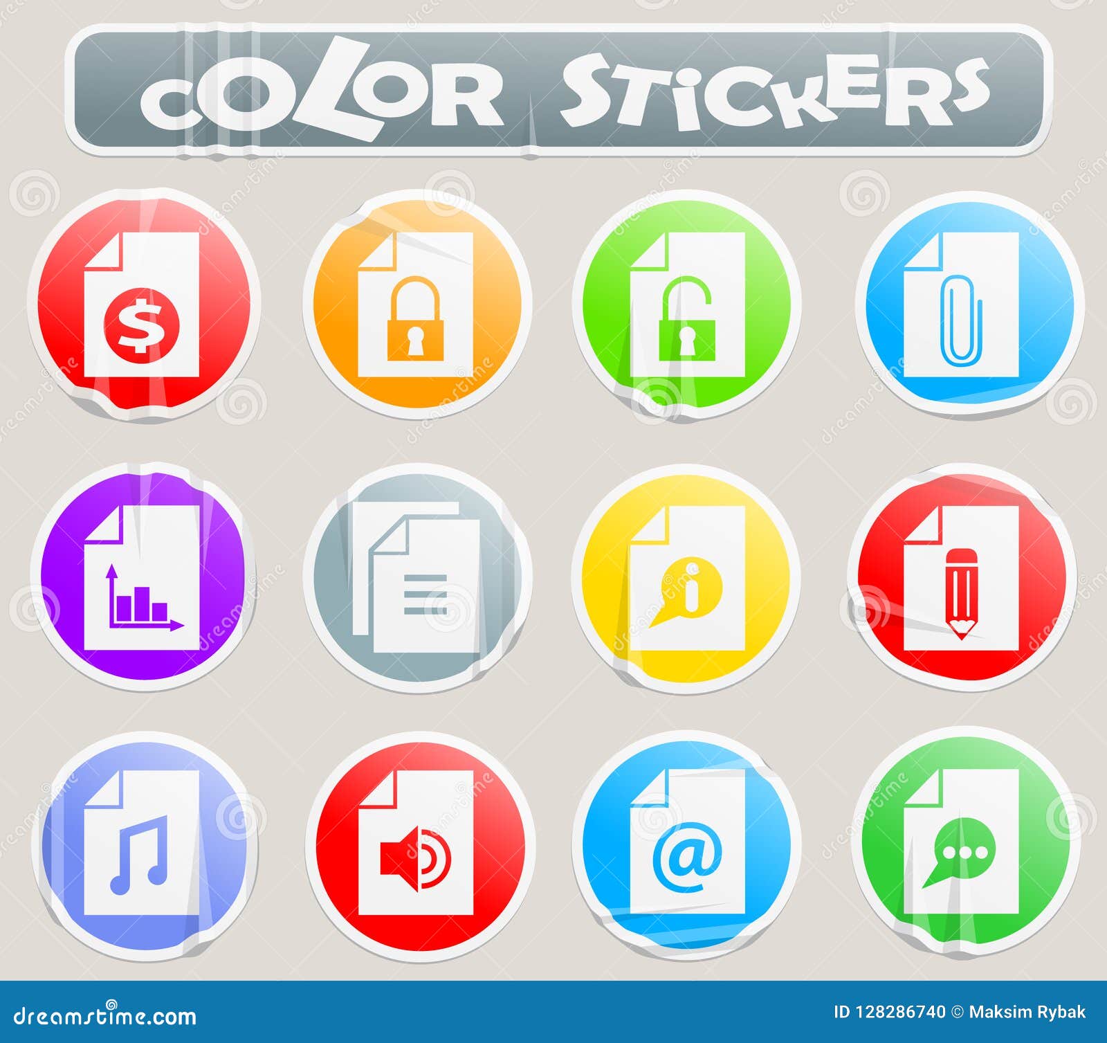 Document color stickers stock vector. Illustration of text - 128286740